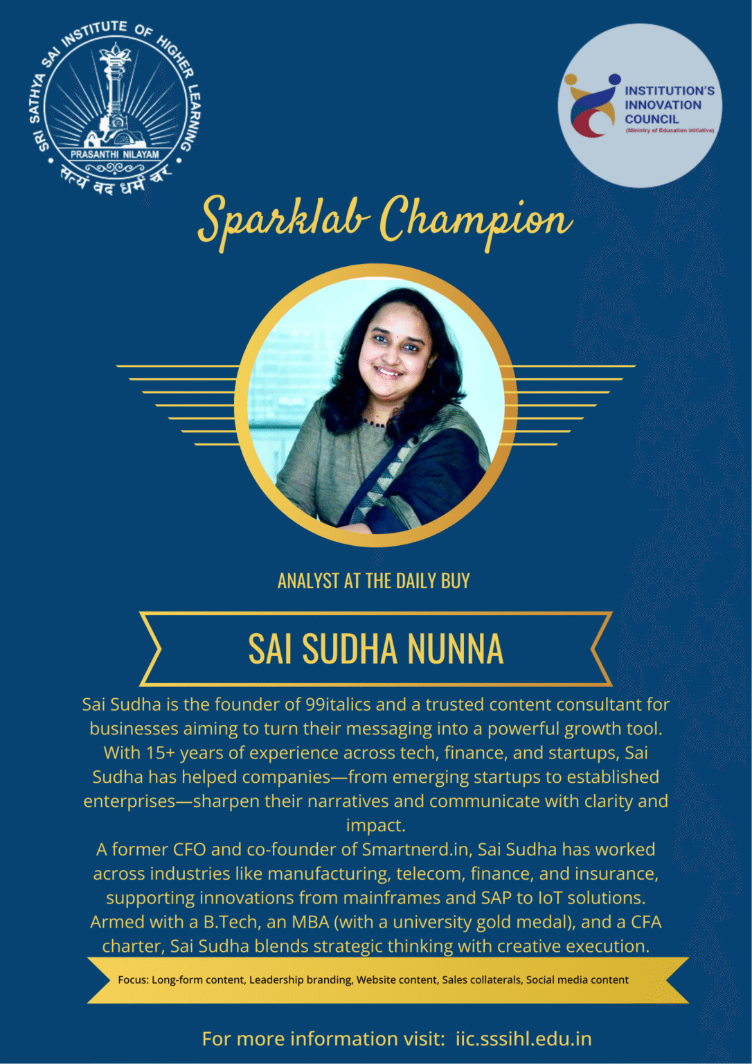 Sai Sudha Nunna - SSSIHL-IIC Microsite