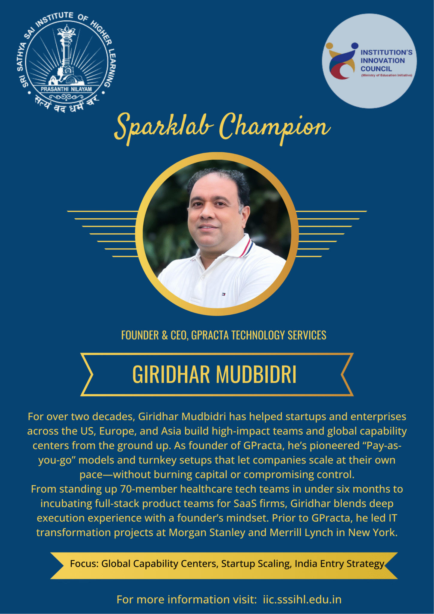 Giridhar Mudbidri - SSSIHL-IIC Microsite